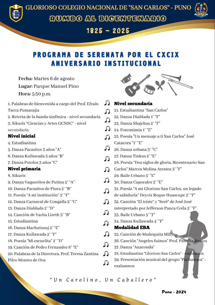 PROGRAMA DE SERENTA POR EL CXCIX ANIVERSARIO ANIVERSARIO INSTITUCIONAL ...